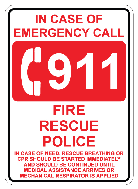 Buy our "In Case of Emergency Call 911" aluminum sign from Signs World Wide