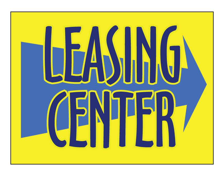 Buy our "Leasing Center right arrow" sign at Signs World Wide