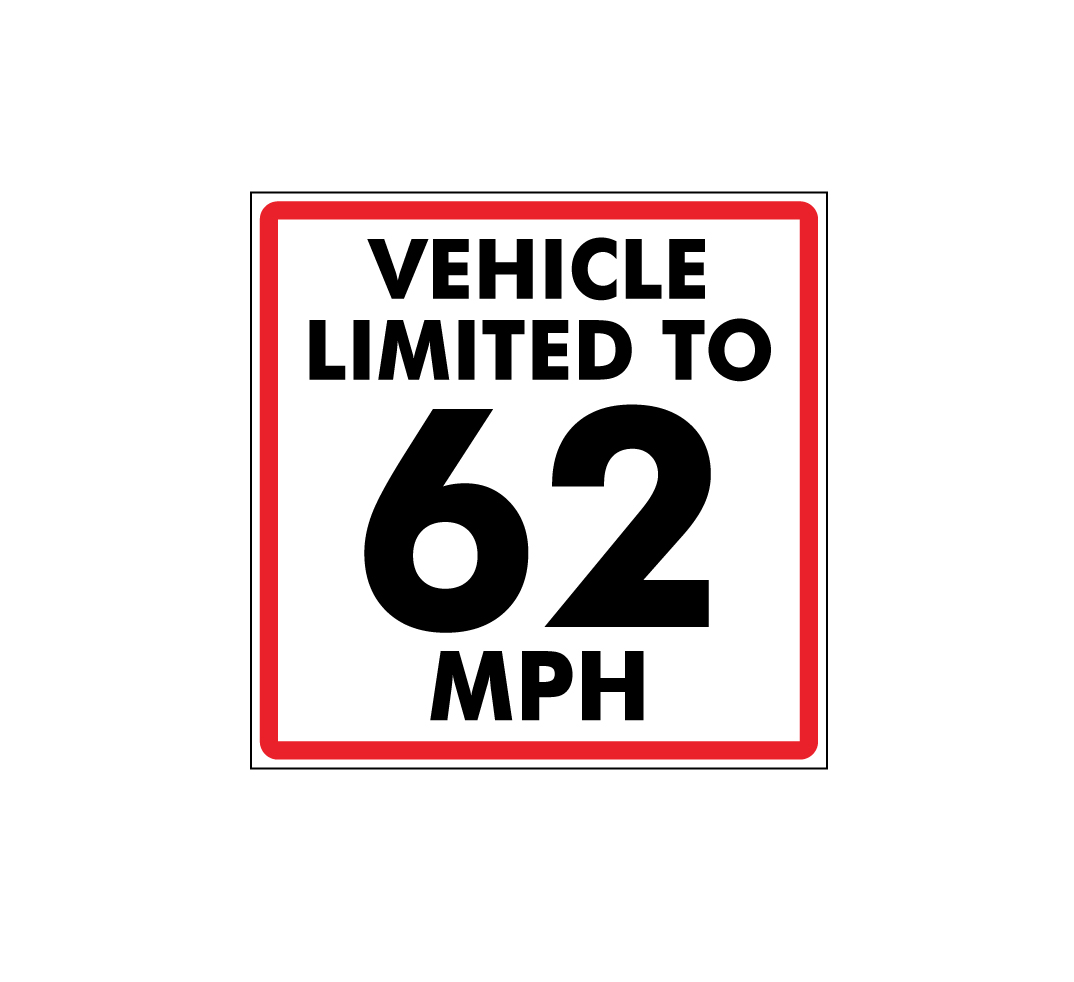 Buy our "Vehicle Limited to 62MPH" decal from Signs World Wide