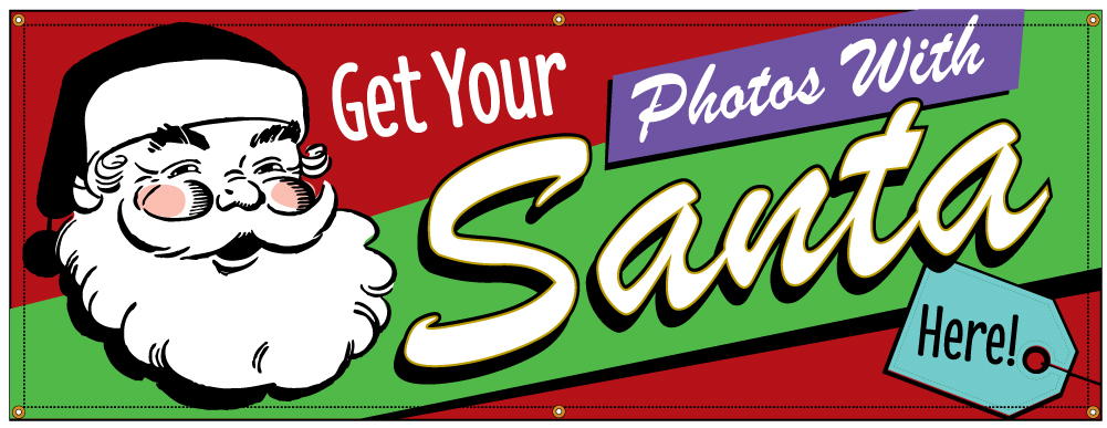 Buy our "Get Your Santa Photos Here" retro banner at Signs World Wide