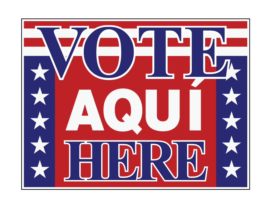 Buy our "Vote Aqui Here plastic sign" at Signs World Wide
