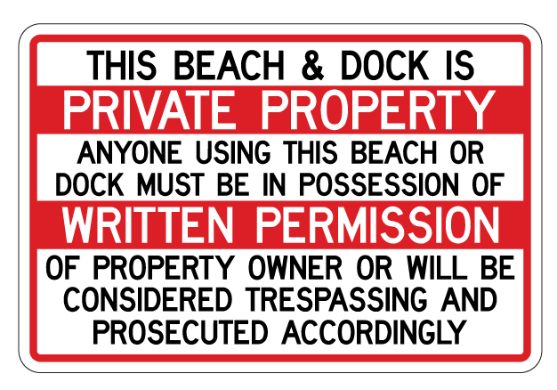 Buy our aluminum "This Beach and Dock" 12x18 sign at Signs World Wide