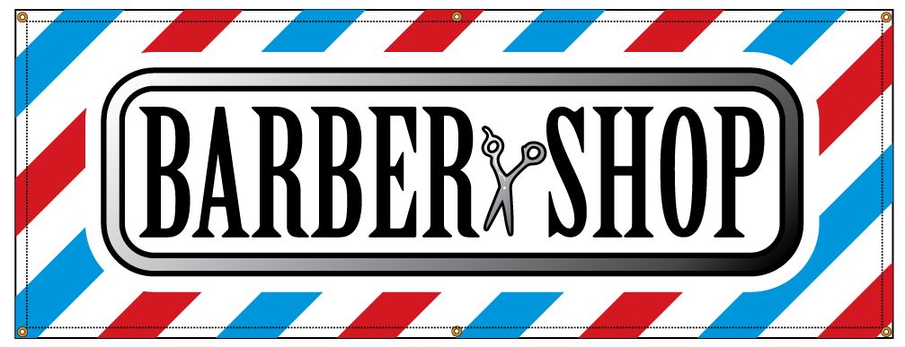 Buy our "Barber Shop" stripes banner at Signs World Wide
