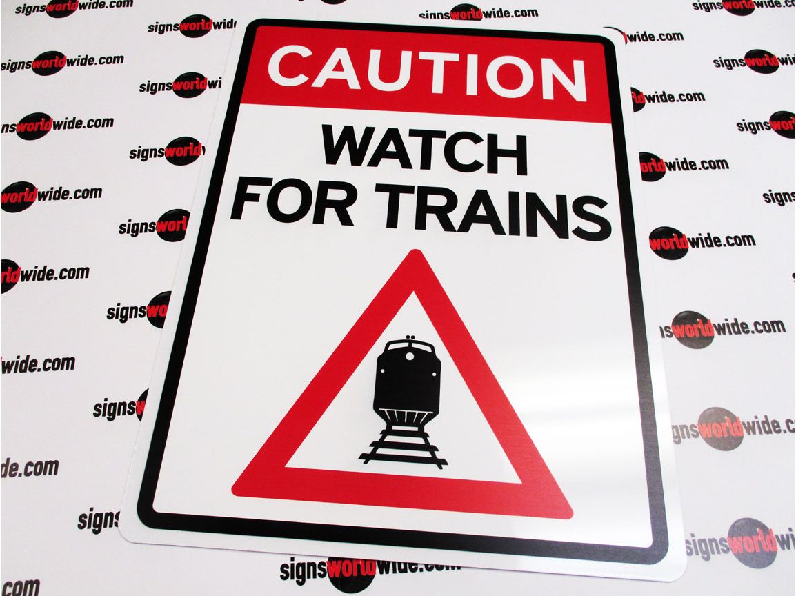 Buy our "Caution Watch for Trains" aluminum sign from Signs World Wide