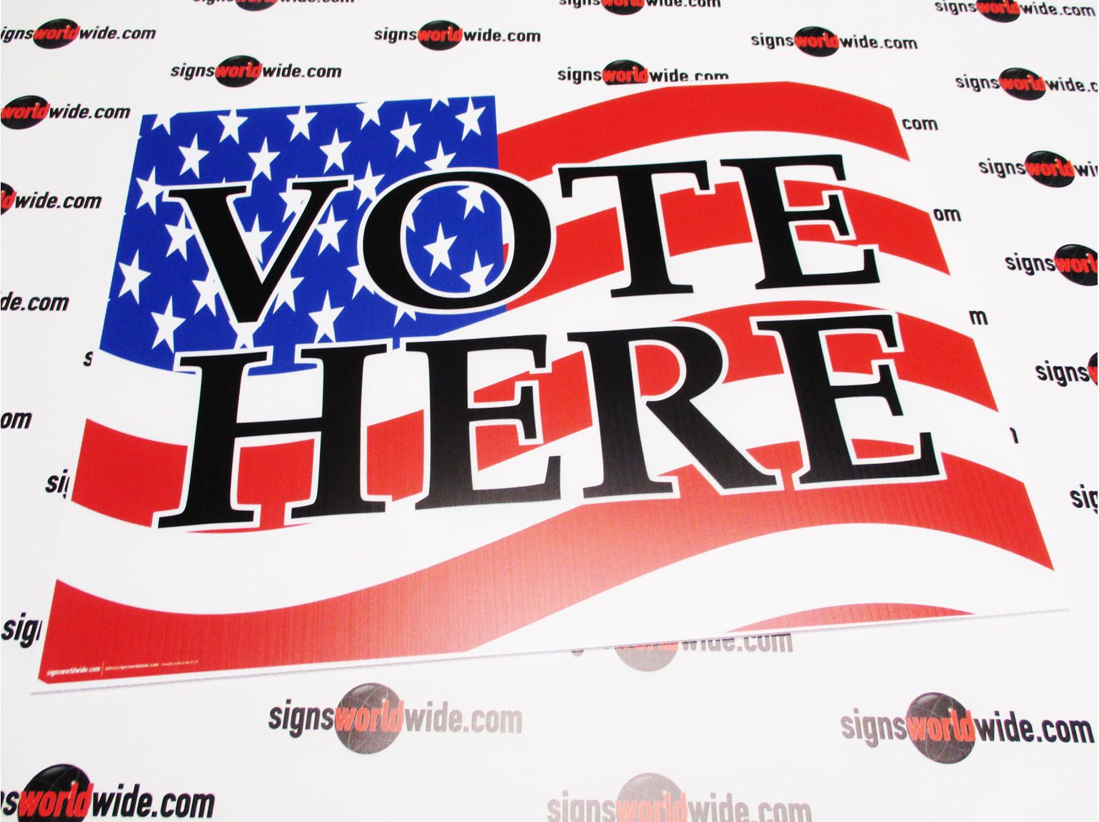 Buy our "Vote Here American flag sign" at Signs World Wide
